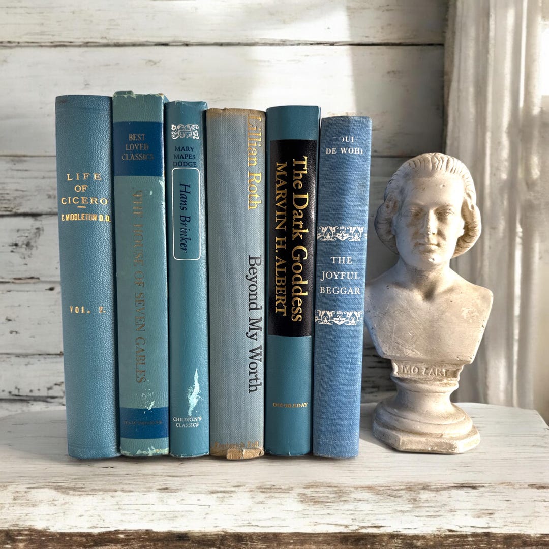 Vintage Cornflower Blue Books Set, Rustic Blue Books, Blue Shabby Book ...