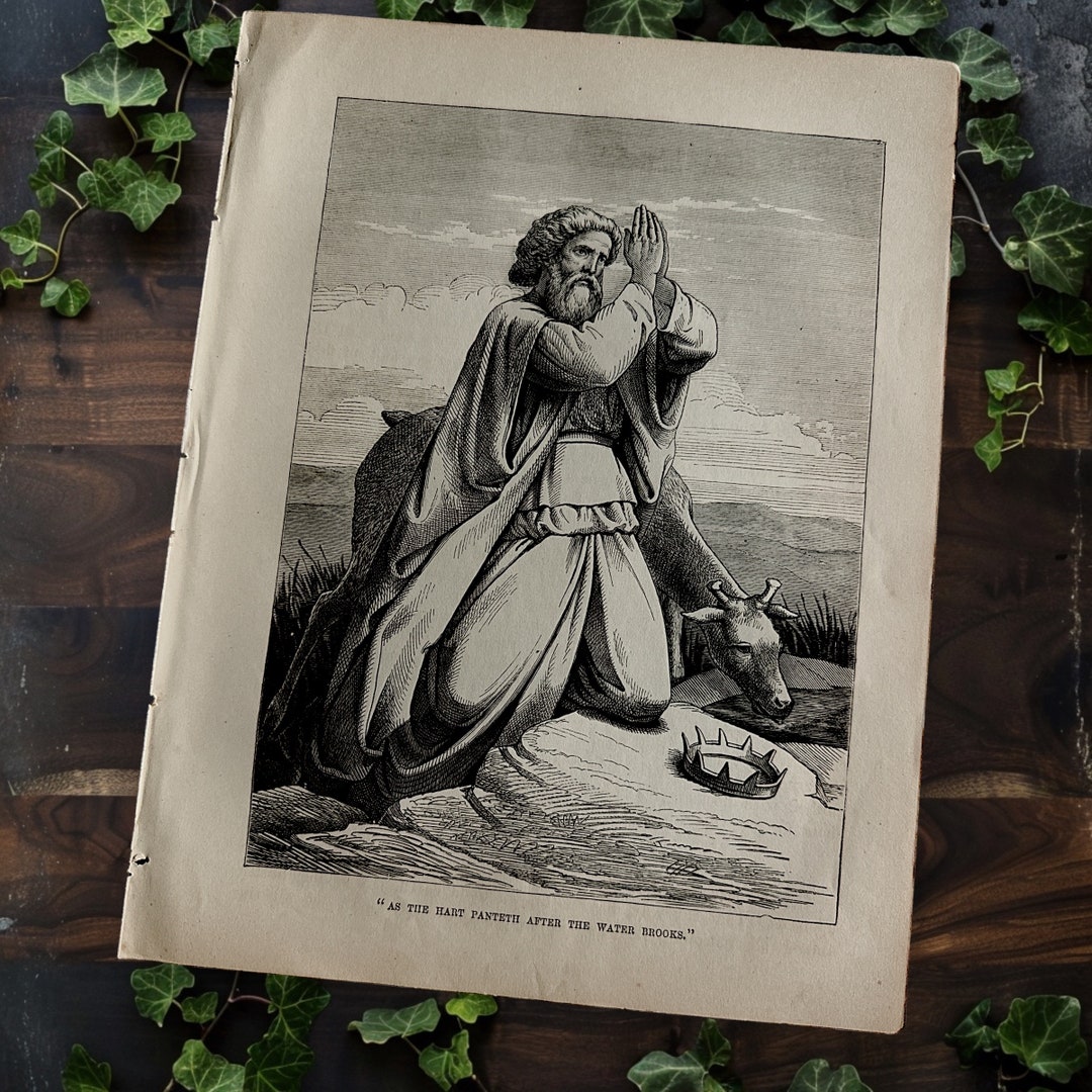Antique 1877 Bible Engraving of Praying in Psalms 42 Verse, Original ...