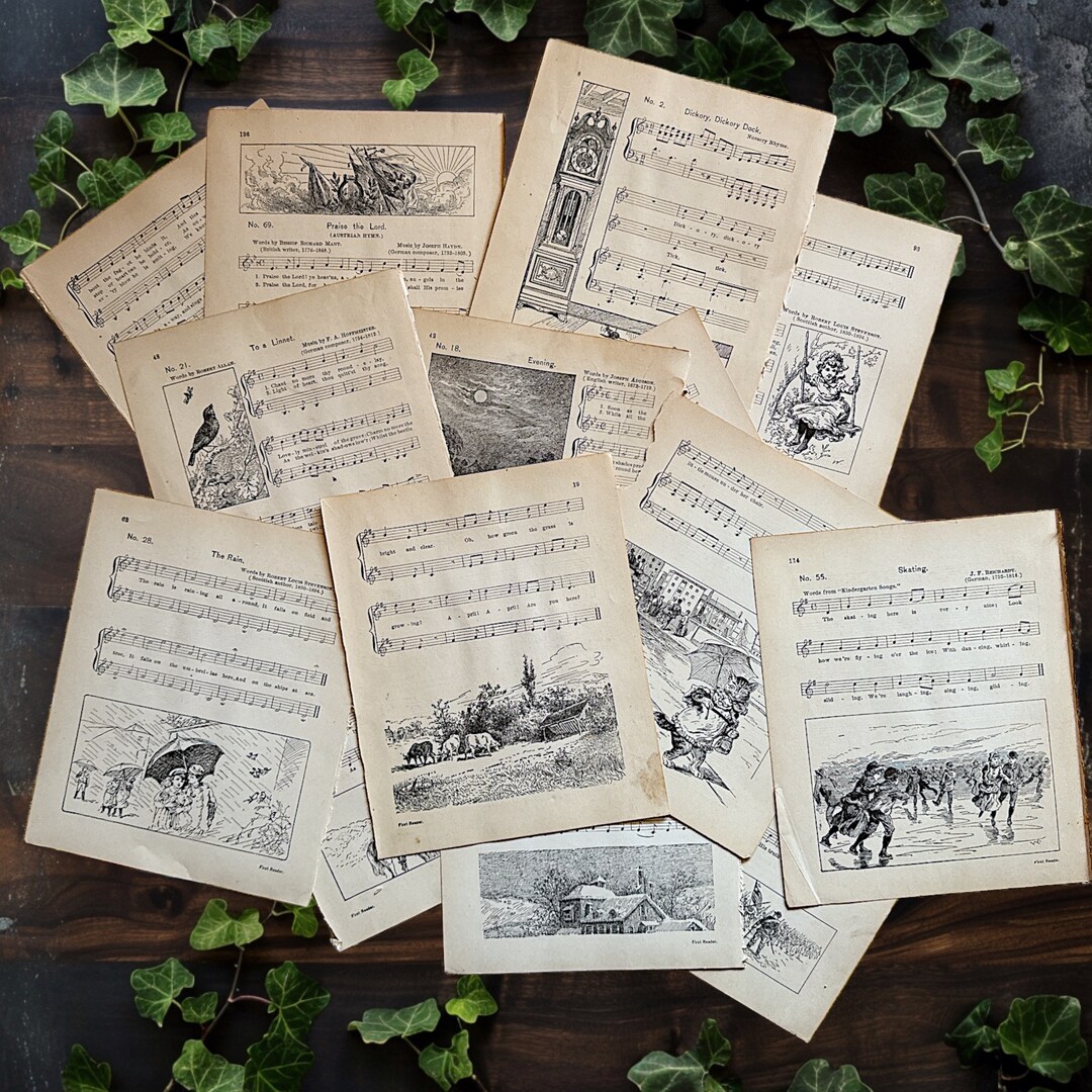 Antique 1895 Original Sheet Music Book Pages With Black and White ...