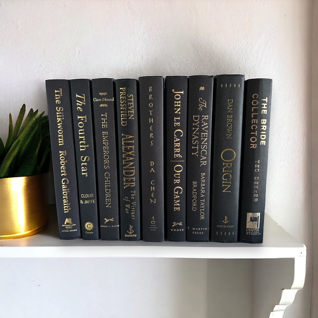 Black Books Set, Modern Black and Gold Book Collection, Interior ...