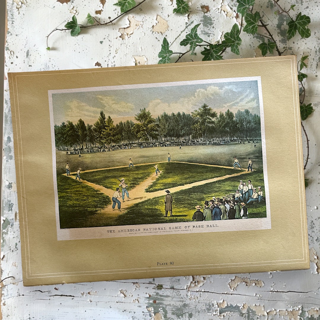 Vintage 1942 Currier & Ives Baseball Art Print Titled the American ...