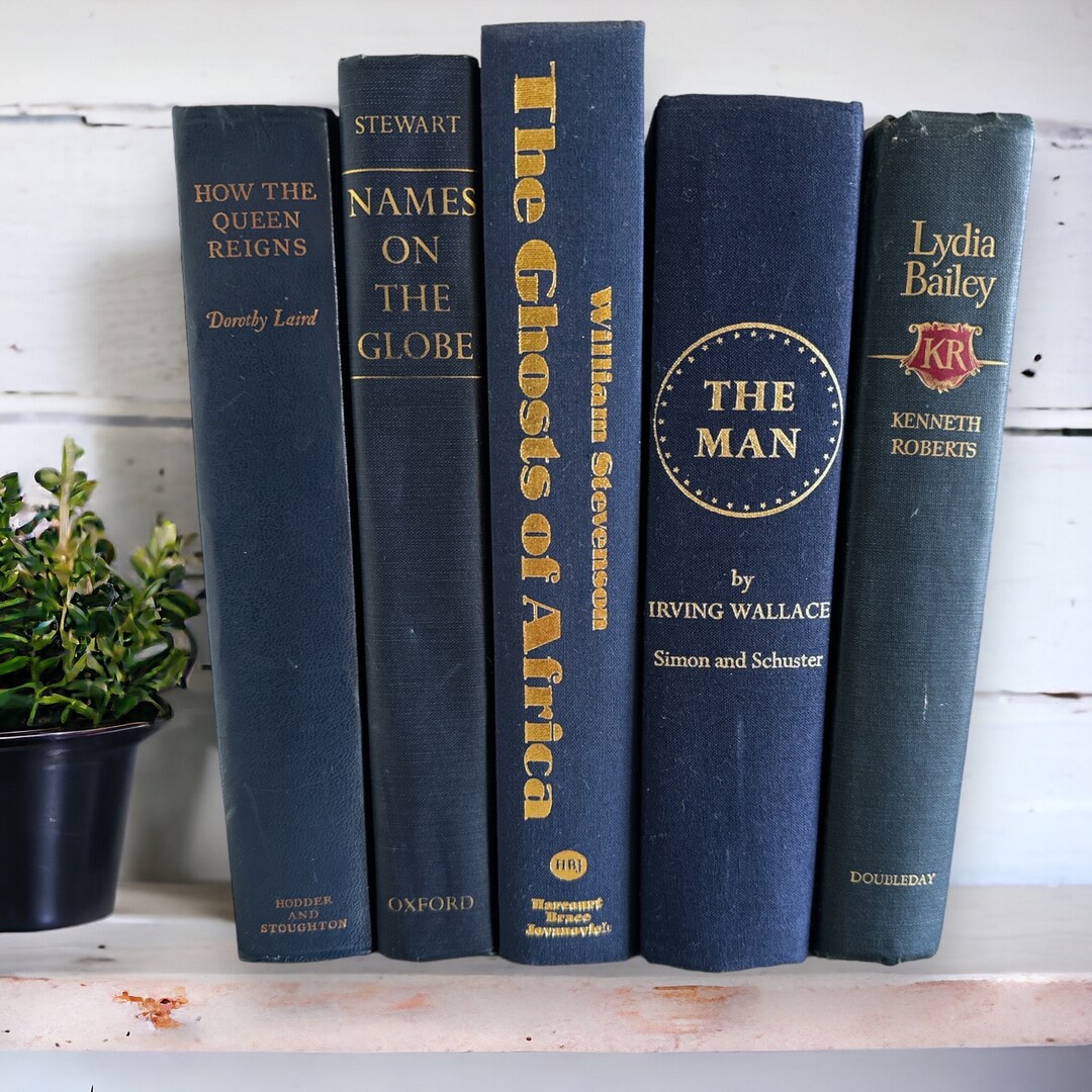 Vintage Navy Blue Books, Navy Blue and Gold Interior Decorator Book ...