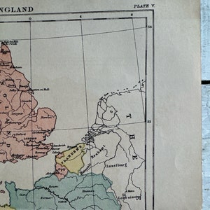 Antique 1891 Original England Map Book Plate Art, Ancient England and ...
