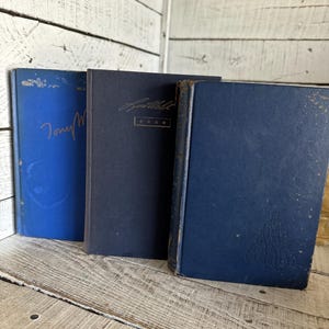 Vintage Blue Books, Rustic Blue Books Set, Shabby Blue Bookshelf Decor ...