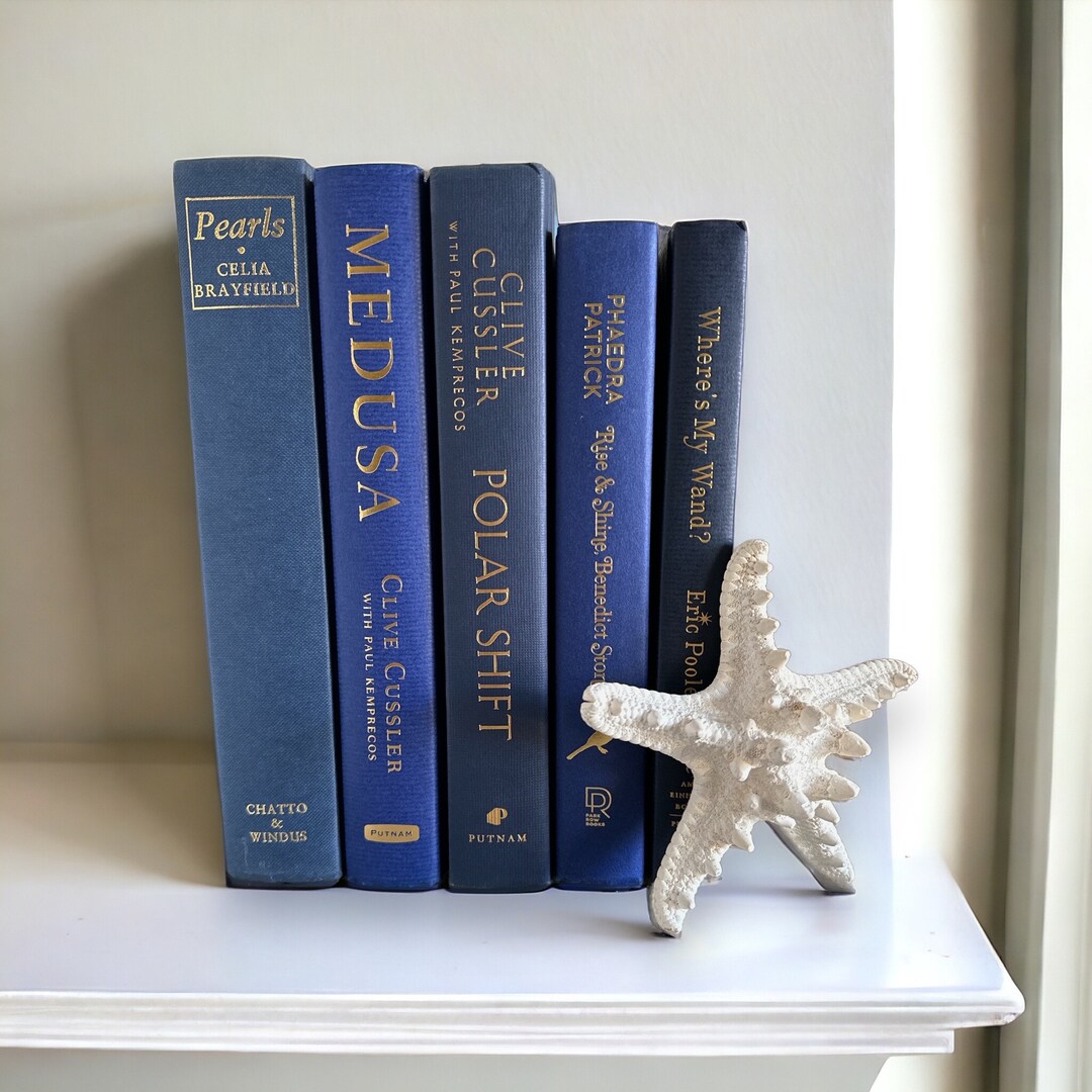 Blue Books Set, Modern Blue and Gold Interior Decorator Books, Dark ...