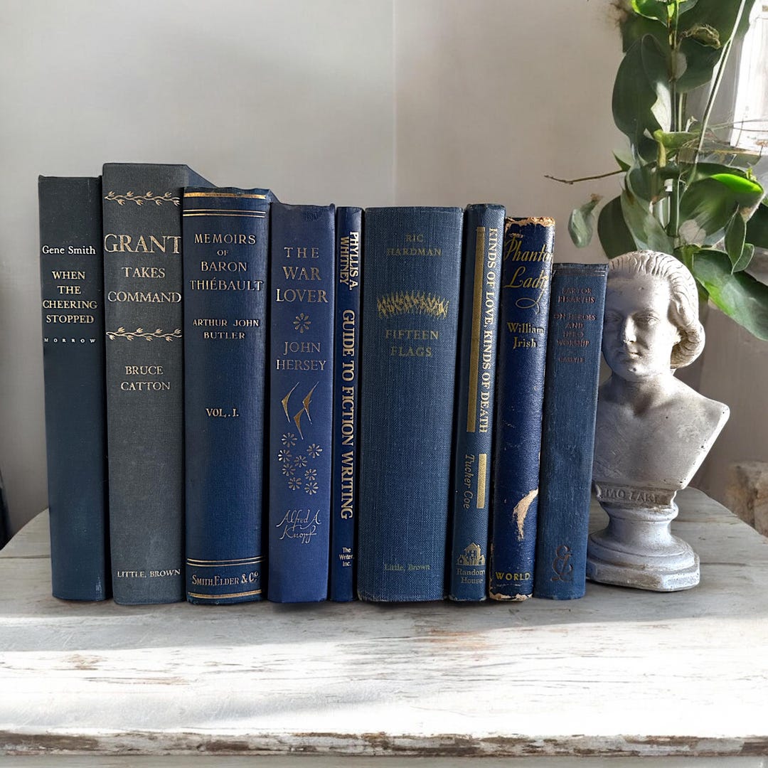 Vintage Navy Blue and Gold Books, Dark Blue Interior Decorator Book Set ...