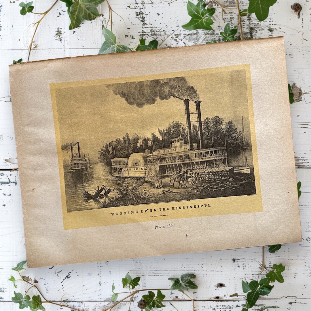 Vintage 1942 Currier & Ives Steamboat Art Lithograph Print Titled ...