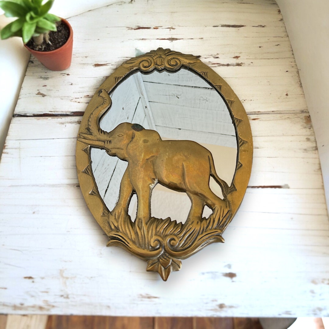 Vintage Brass Elephant Mirror, Wall Hanging Elephant Mirror, Safari ...