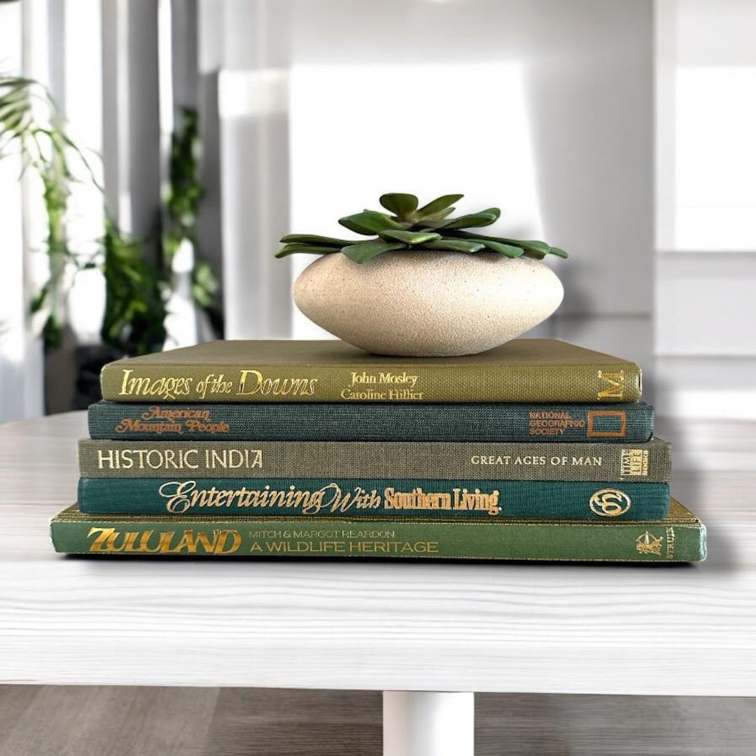 Green Coffee Table Books, Large Green and Gold Book Stack, Green ...