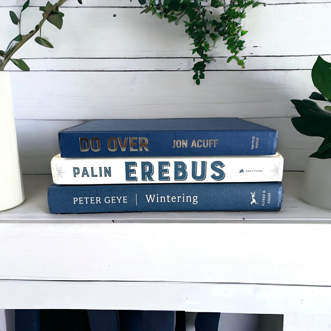 Navy Blue and off White Books Stack, Collection of 3 REAL Interior ...