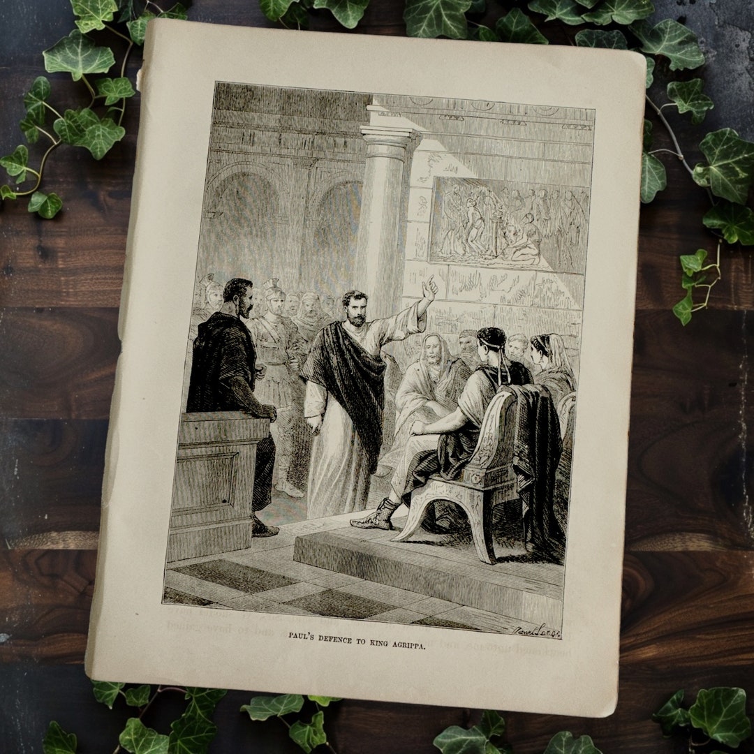 Antique 1877 Bible Engraving Art of Paul’s Defense to King Agrippa ...