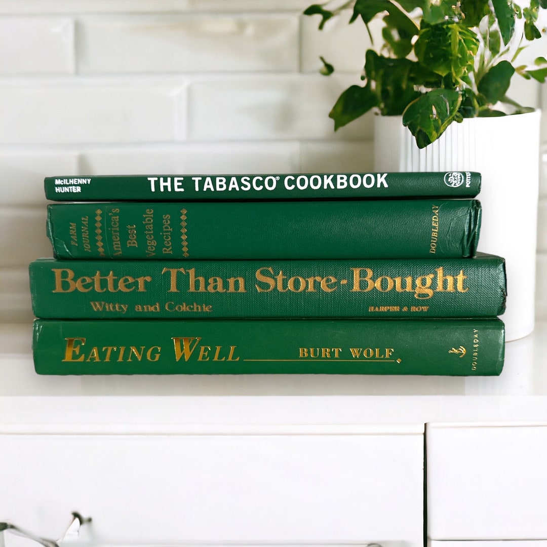 GREEN Cookbooks Set of 4, Dark Green Cook Books, Green Kitchen Shelf ...
