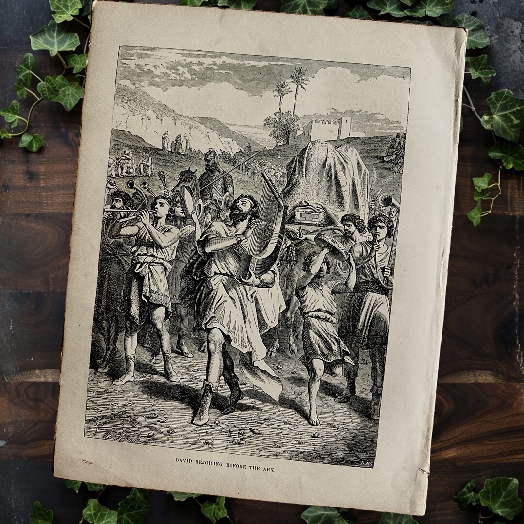 Antique 1877 Bible Engraving of David Rejoicing Before the Ark ...