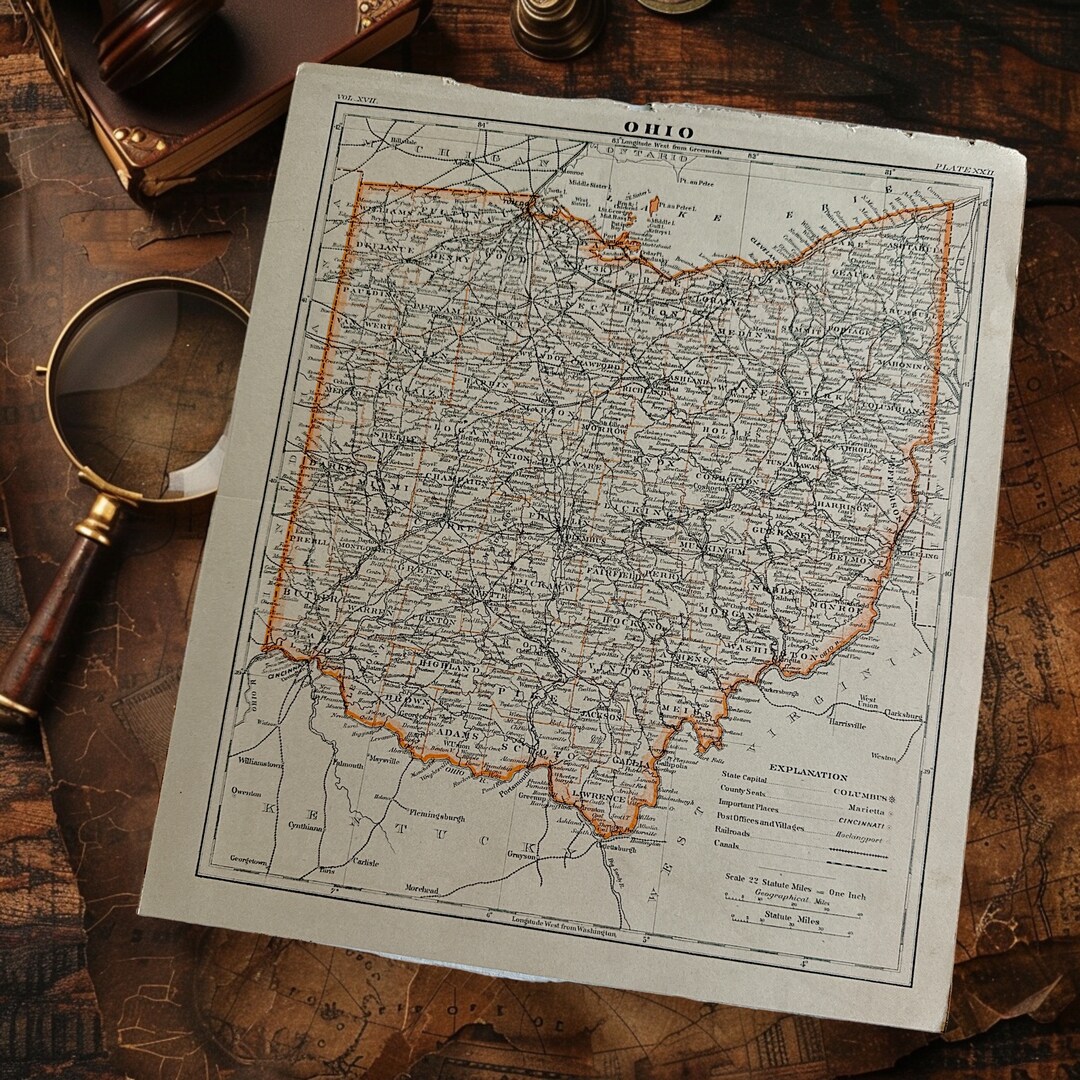 Antique 1891 Original Ohio Map Book Plate Art Illustration, Antique ...