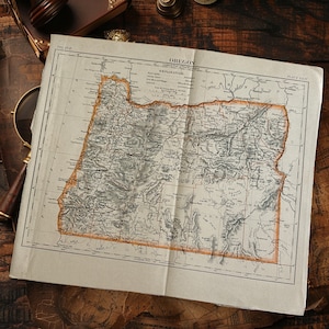 Antique 1891 Original Oregon Map Book Plate Art, Antique Real Oregon ...
