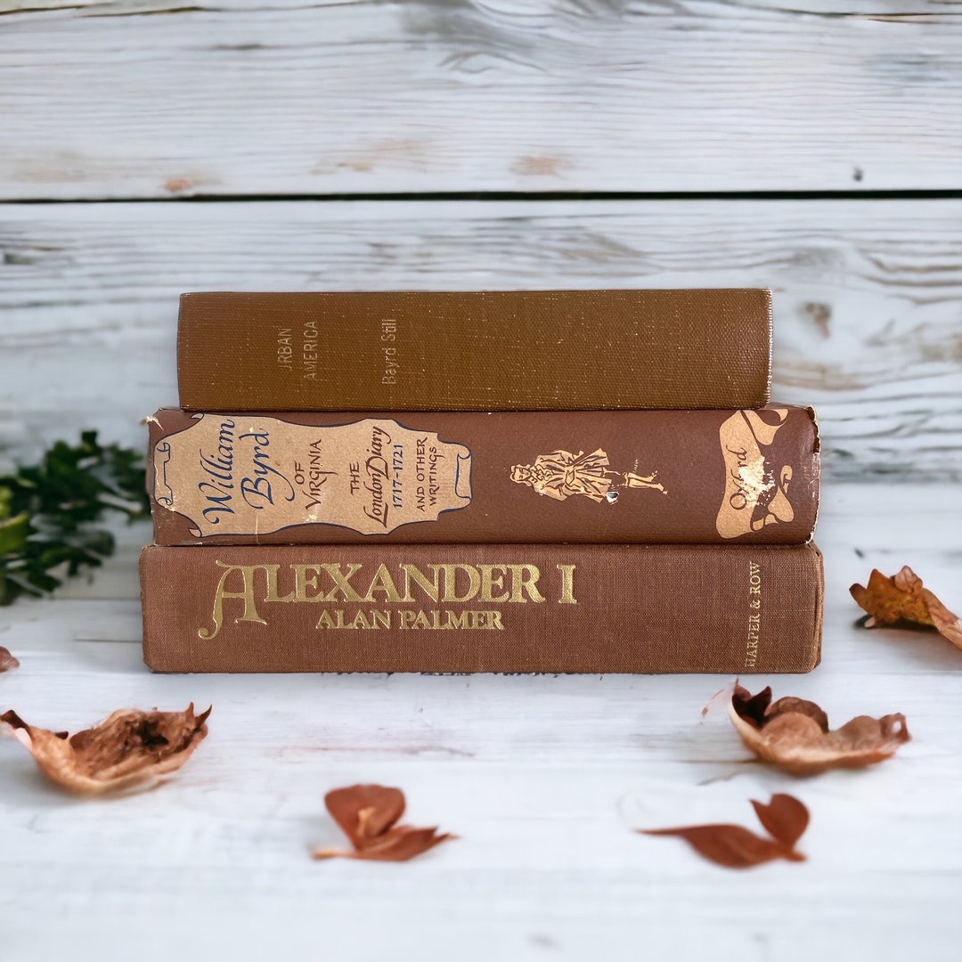 Vintage Brown Book Stack, Brown Shabby Interior Decorator Books, Old ...