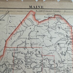 Antique 1891 Original Maine Map Book Plate Art, Antique Real Maine Map ...