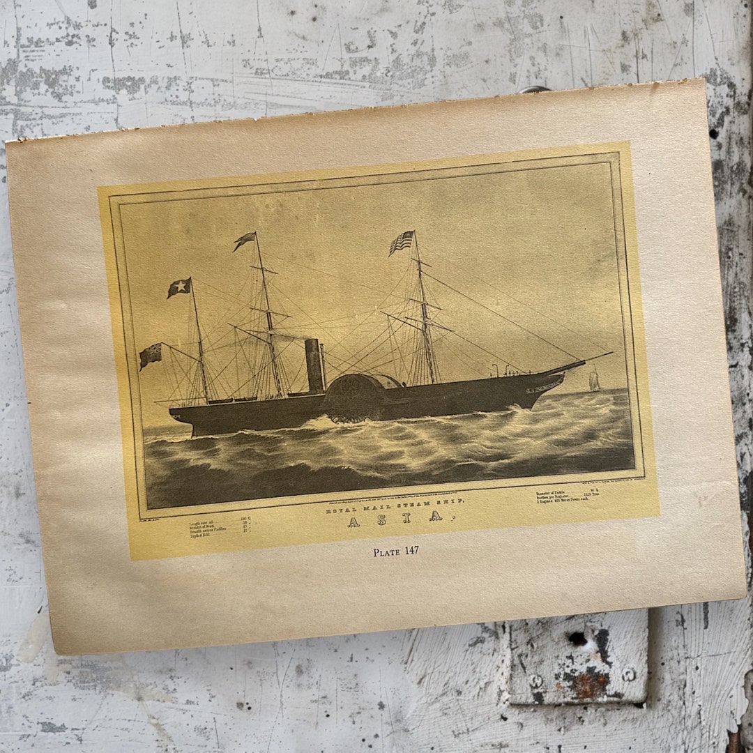 Vintage 1942 Currier & Ives Ship Art Print, Vintage Nautical Wall Art, Lithograph Art, Nautical ...