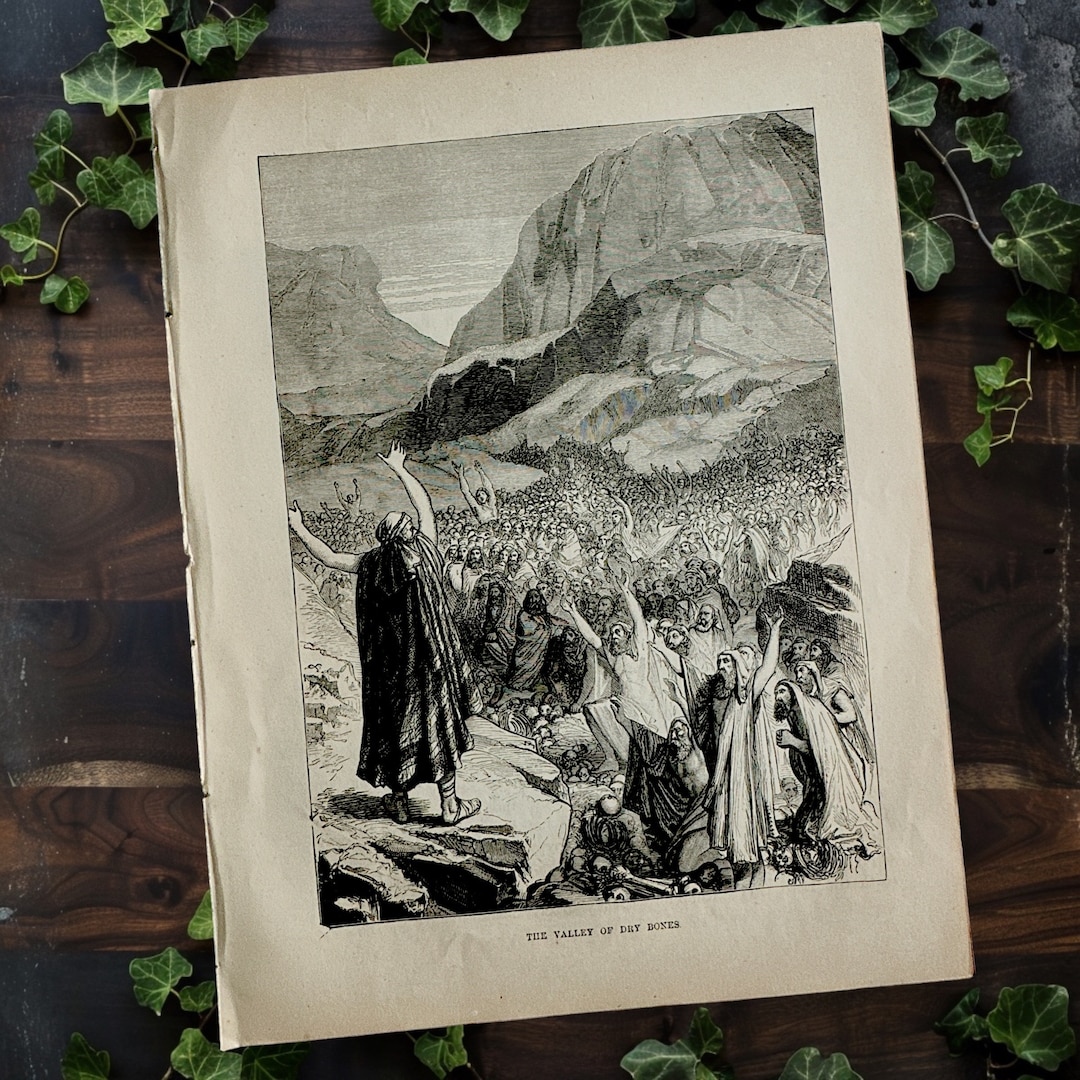 Antique 1877 Bible Engraving of the Valley of Dry Bones, Original Old ...