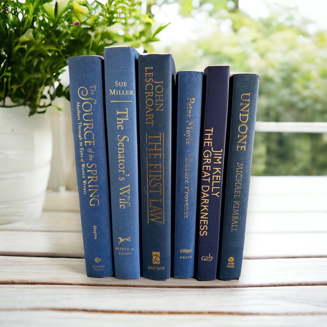 Blue Books Set, Modern Blue Interior Decorator Books, Blue and Gold ...