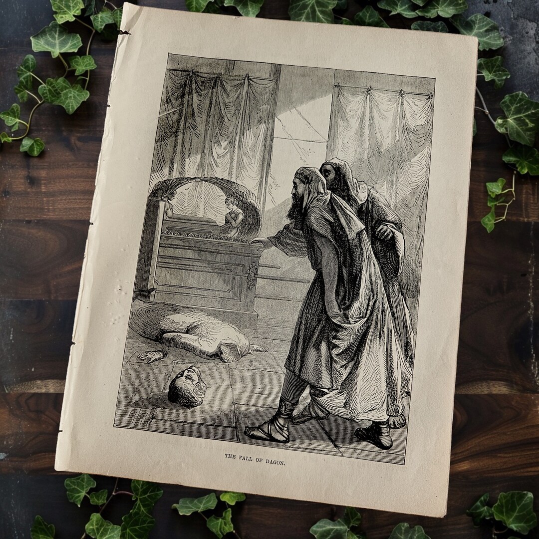 Antique 1877 Bible Engraving of the Fall of Dagon, Original Biblical ...