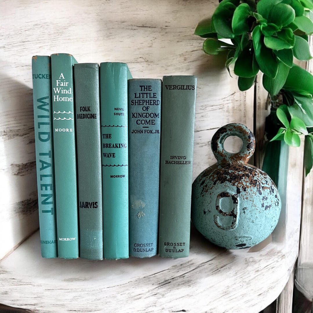 Vintage Turquoise or Seafoam Green Books, Blue-green Aqua Bookshelf ...