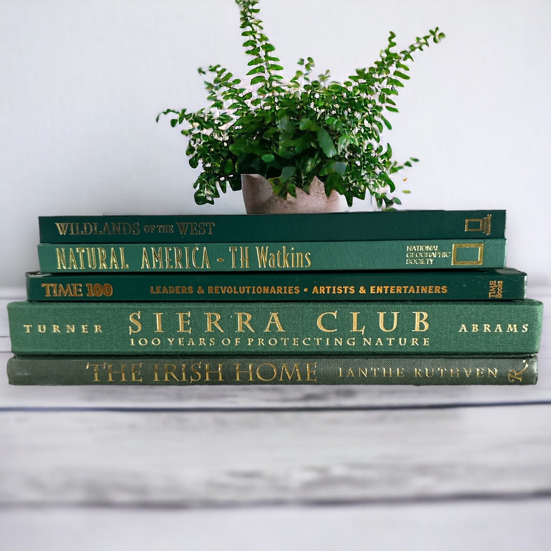 Green Coffee Table Books, Large Green and Gold Book Stack, Green ...