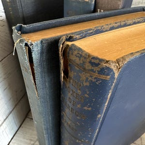 Vintage Blue Books, Rustic Blue Books Set, Shabby Blue Bookshelf Decor ...