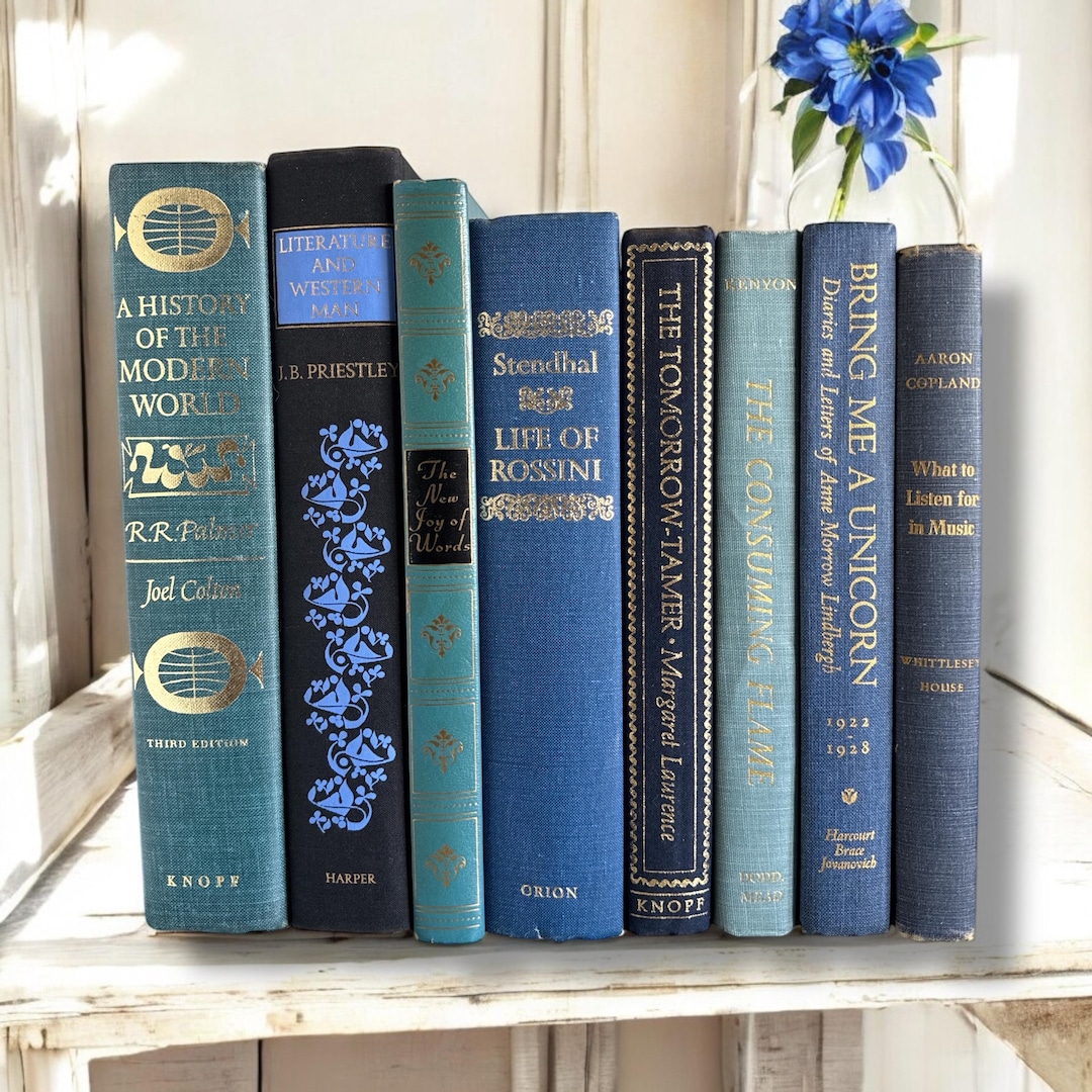 Vintage Blue Books Set, Interior Decorator Books, Blue Book Decor ...