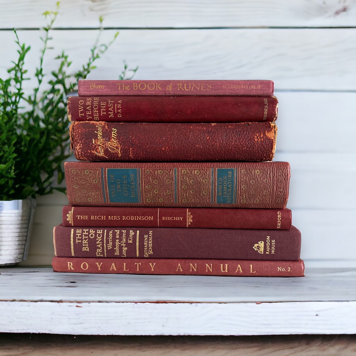 Vintage Burgundy Book Stack: Shabby Chic Home Decor, Set of 7 - Etsy