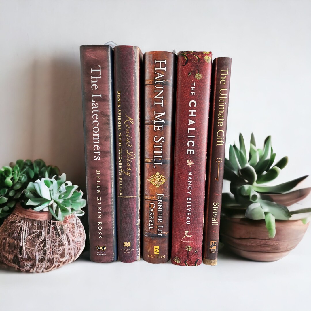 Modern Burgundy Books Stack, Collection of 5 REAL Interior Decorator ...