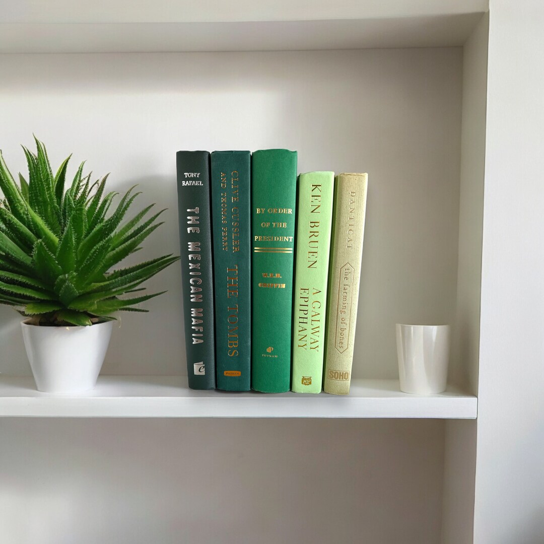 Modern Green Ombre Books Set, REAL Interior Decorator Books With Green ...