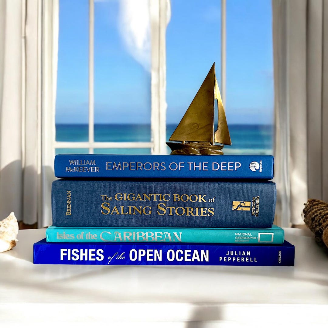 Nautical Blue Books, Beach House Books, Coastal Home Decor, Ocean Sea ...