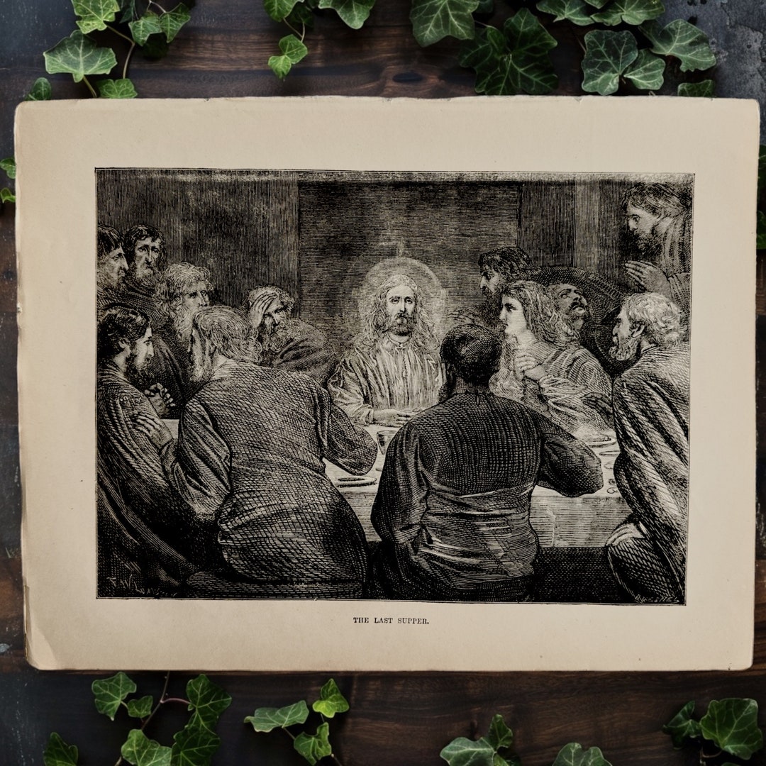 Antique 1877 Bible Engraving Art of Jesus and the Last Supper, Original ...