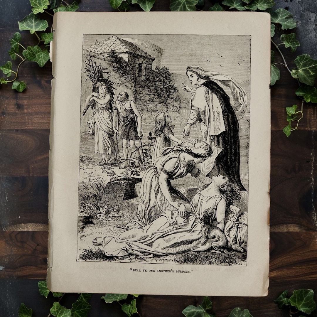 Antique 1877 Bible Engraving Art of Bearing Another’s Burdens, Original ...