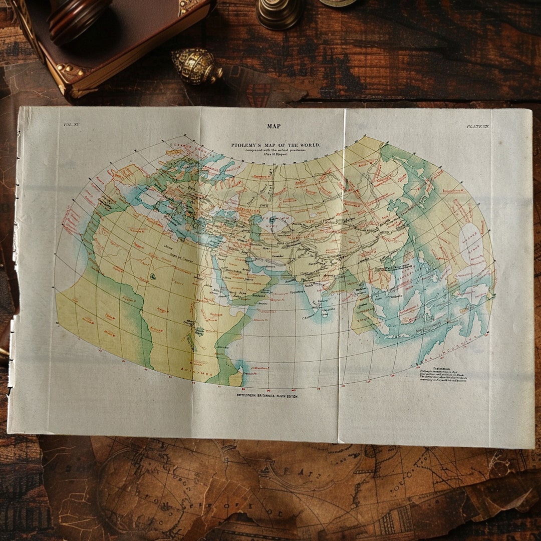 Antique 1891 Original Ptolemy’s Map of the World, Ptolemy World Map ...