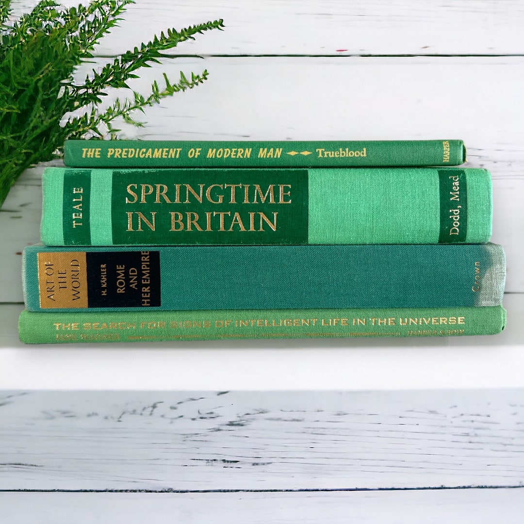 Vintage Green Books, Vibrant Green Shelf Decor, Green Interior ...