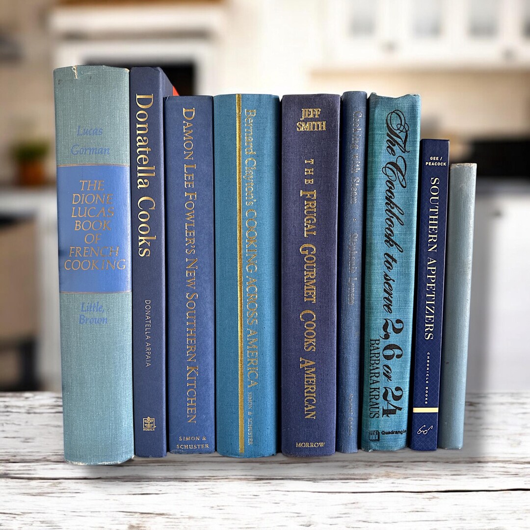 BLUE Cookbooks Set of 9, Blue Kitchen Shelf Decor, Blue Kitchen ...