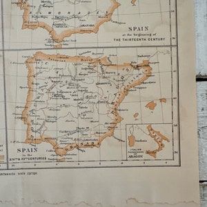 Antique 1891 Spain Map, Spanish Map Book Plate Art, Antique Spain Map ...