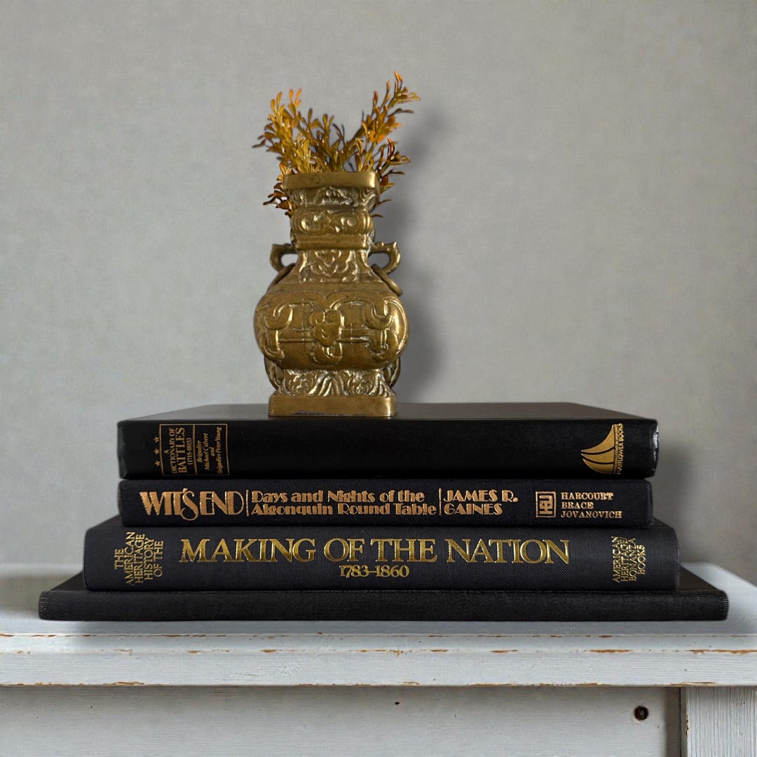 Black and Gold History Book Stack, Coffee Table Decor, Set of 4 - Etsy