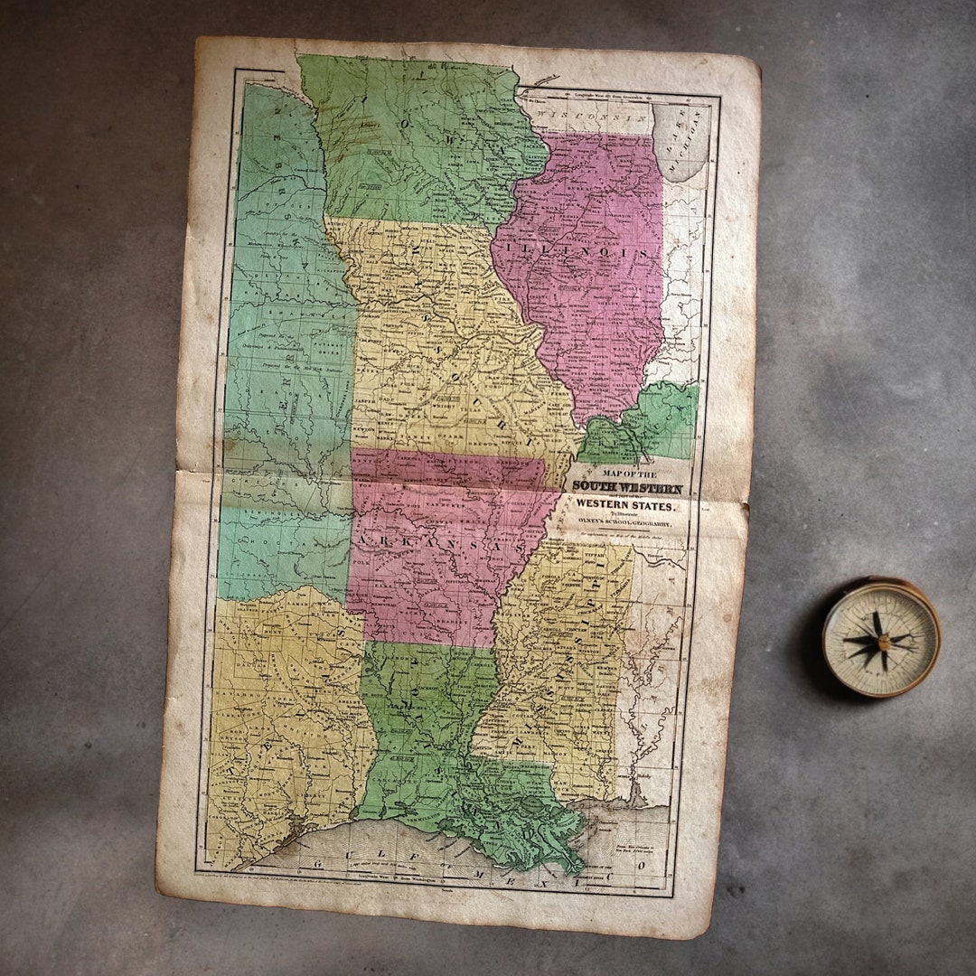 Antique 1844 Authentic Map of the South Western States From Olney's ...