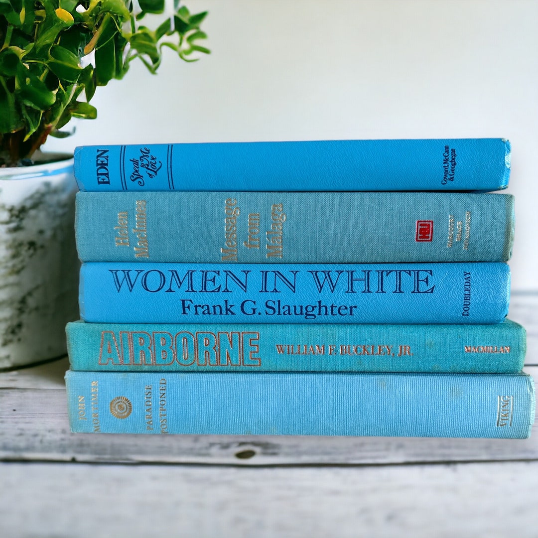 Vintage Vibrant Blue Books, Bright Blue Interior Decorator Book Stack ...