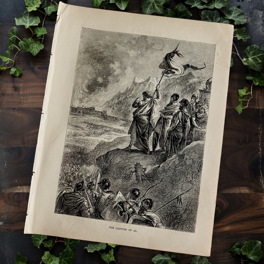 Antique 1877 Bible Engraving of the Capture of Ai, Original Biblical ...