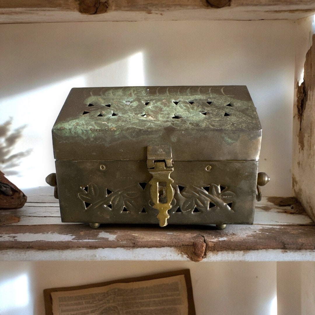Vintage Brass Incense Box With Handles, Antique Brass Cricket Box ...