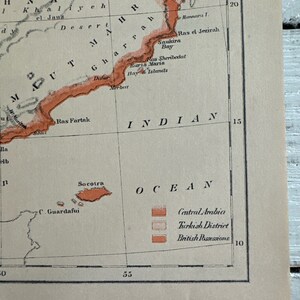 Antique 1891 Arabia Map Book Plate Art Illustration, Antique Arabian ...