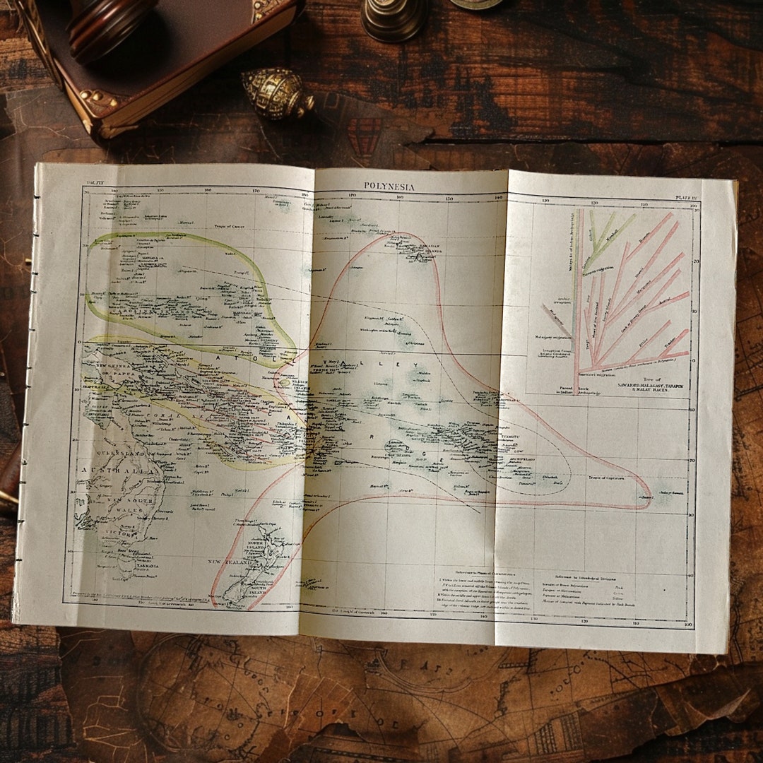 Antique 1891 Real Polynesia Map Book Plate Art, Antique Original ...