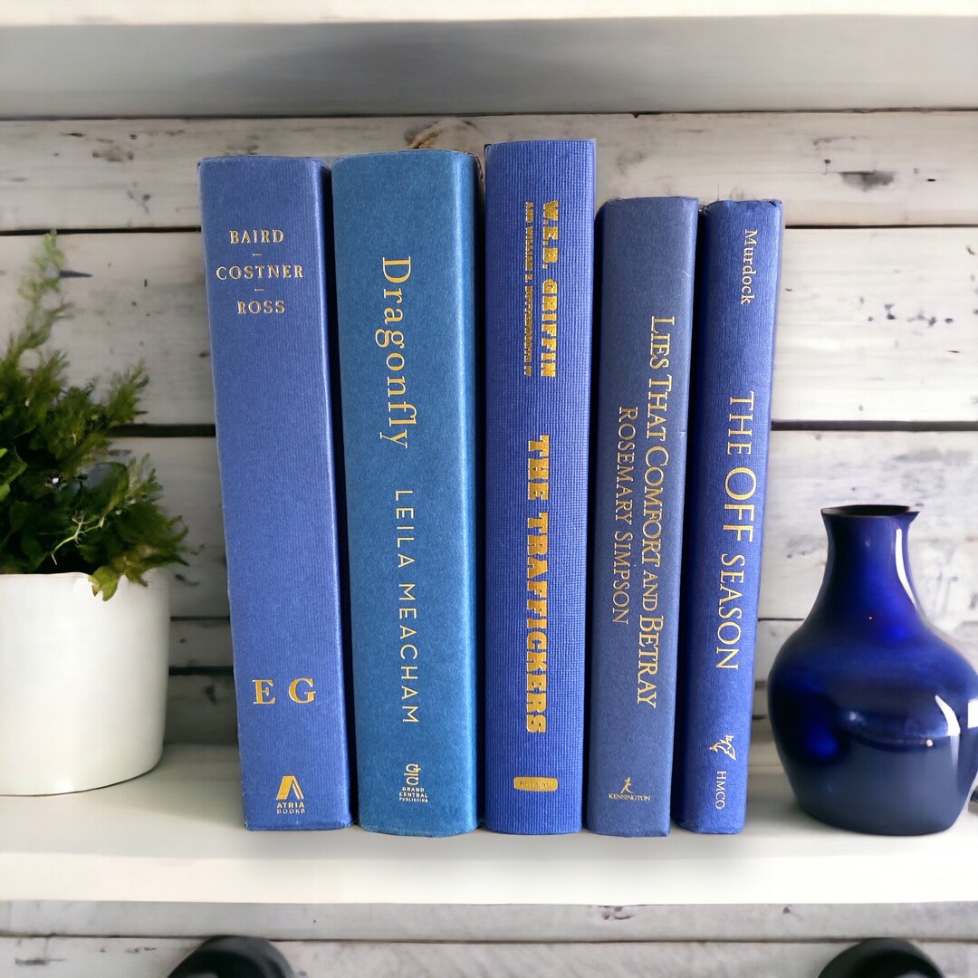 Blue Books Set, Modern Blue Interior Decorator Books, Blue Home Staging ...