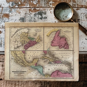 Antique 1844 Authentic Map of West Indies Guatemala and Mexico From ...