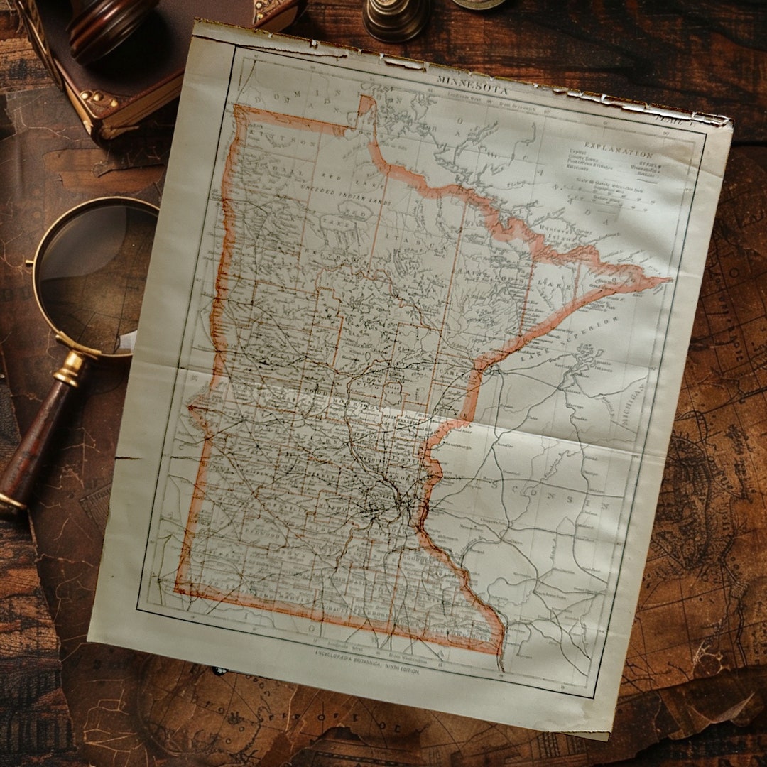Antique 1891 Minnesota Map Book Plate Art Illustration, Antique ...