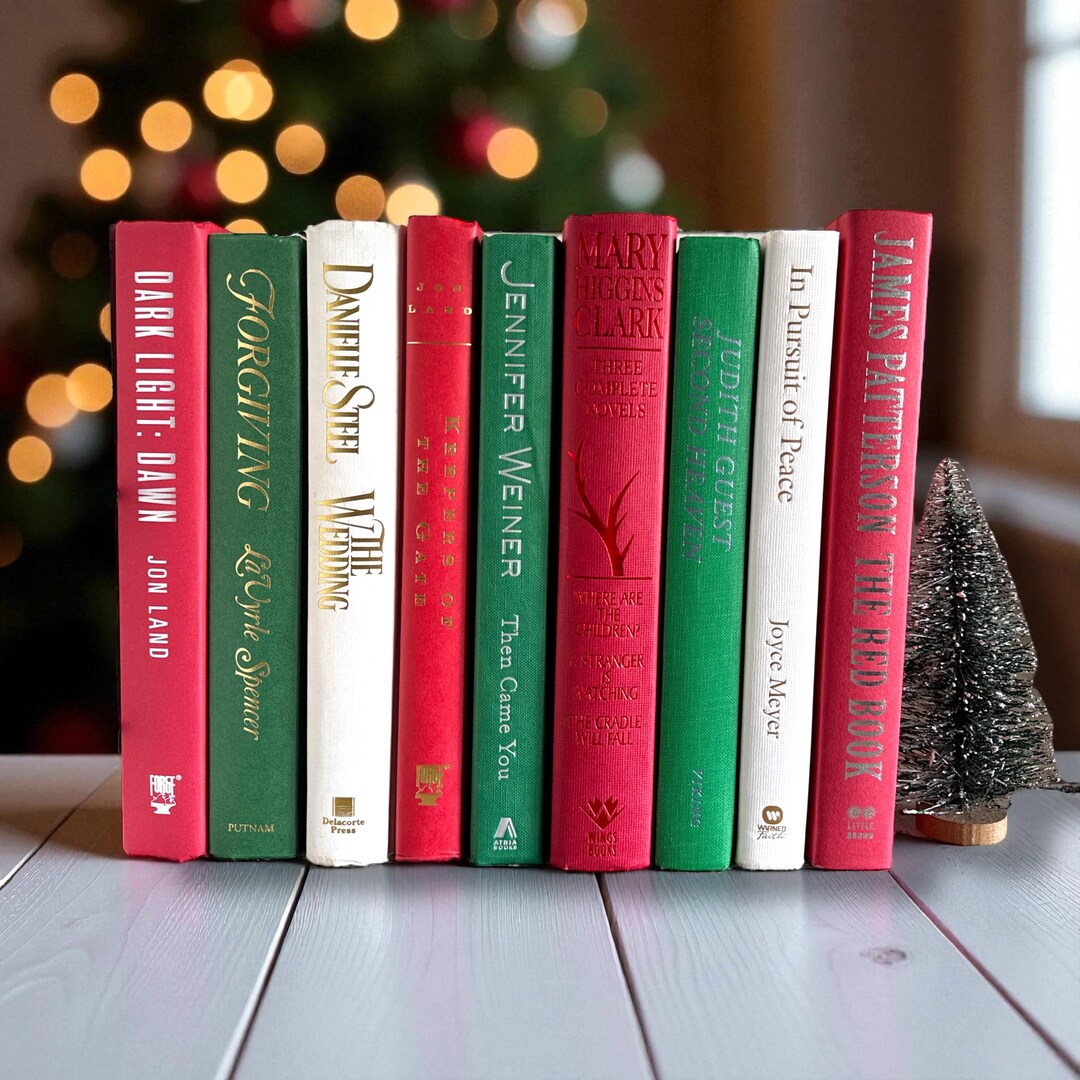 Red, Green and White Christmas Book Stack: Holiday Shelf Decor, Books ...